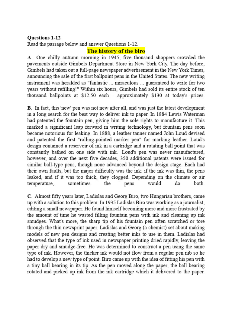The History of THR Biro | PDF | Pen | Writing Implements