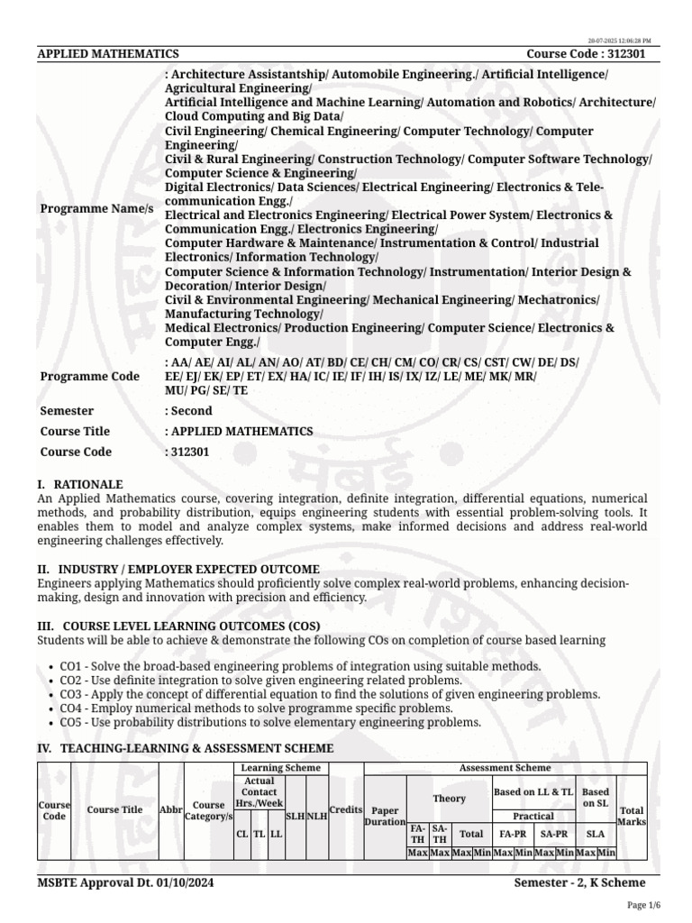 Applied Mathematics Course Overview | PDF | Equations | Engineering
