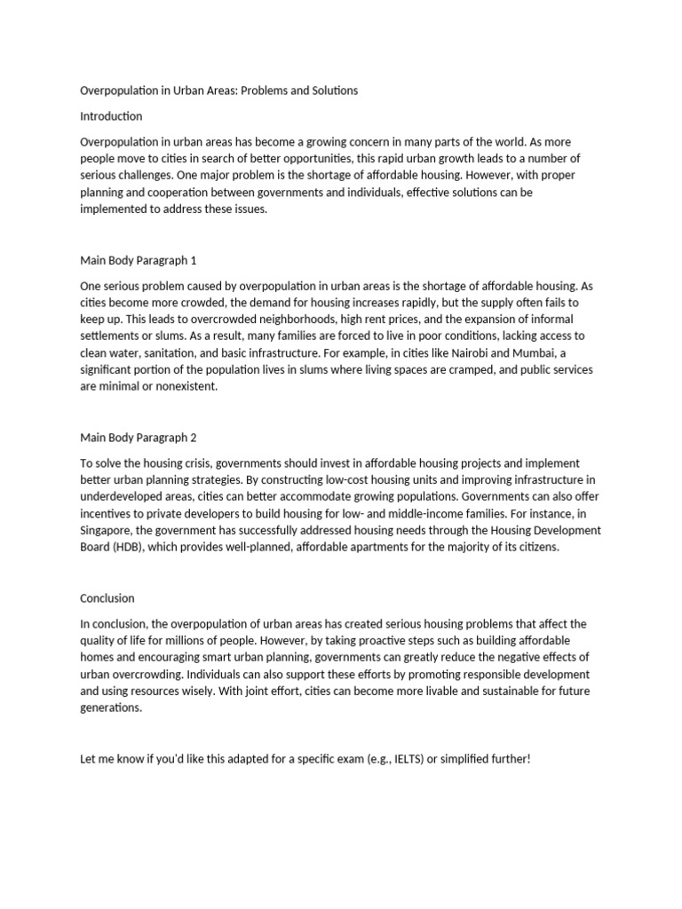 Urban Overpopulation: Housing Solutions | PDF | Affordable Housing | Slum