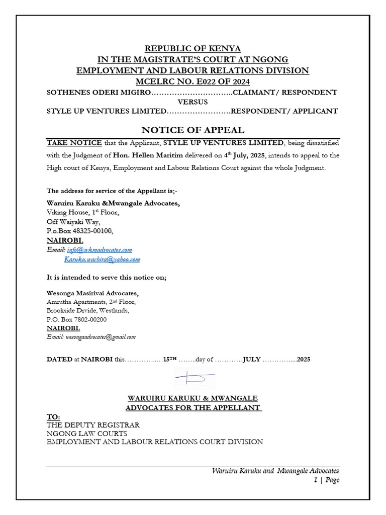 Notice of Appeal in Kenya Case | PDF