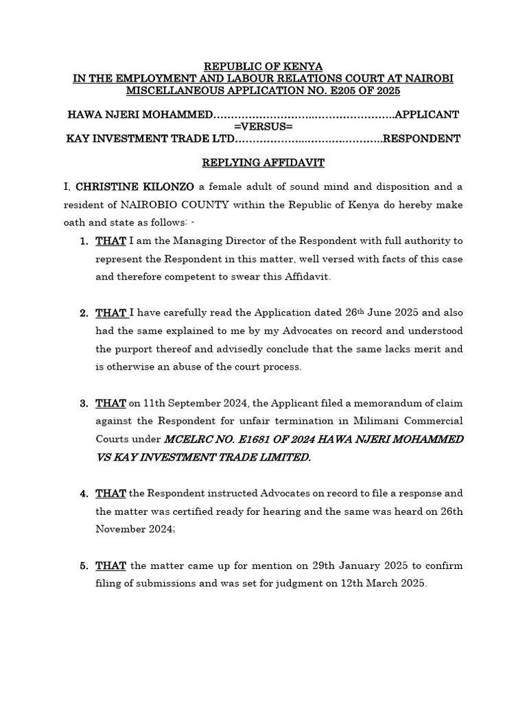 Replying Affidavit To The Nom Application Dated 26.6.2025 | PDF ...