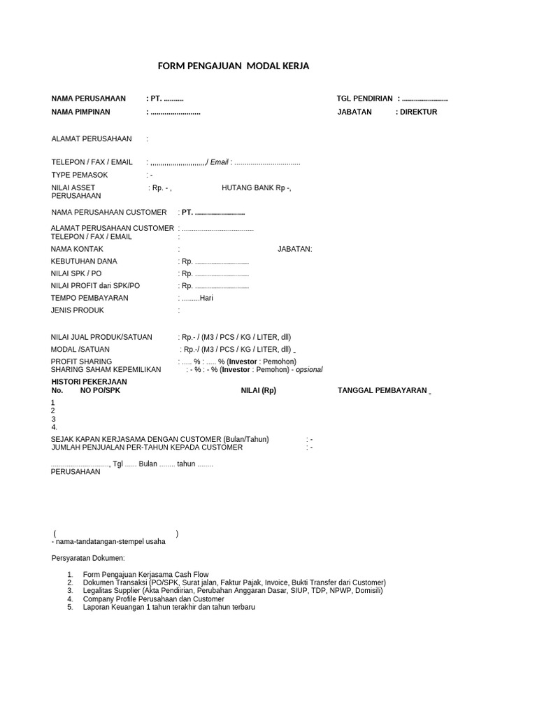 Form Pengajuan Modal Kerja | PDF