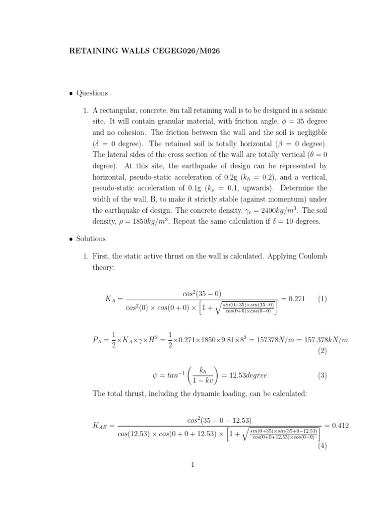 Tutorial Retaining Walls | PDF | Physical Phenomena | Continuum Mechanics