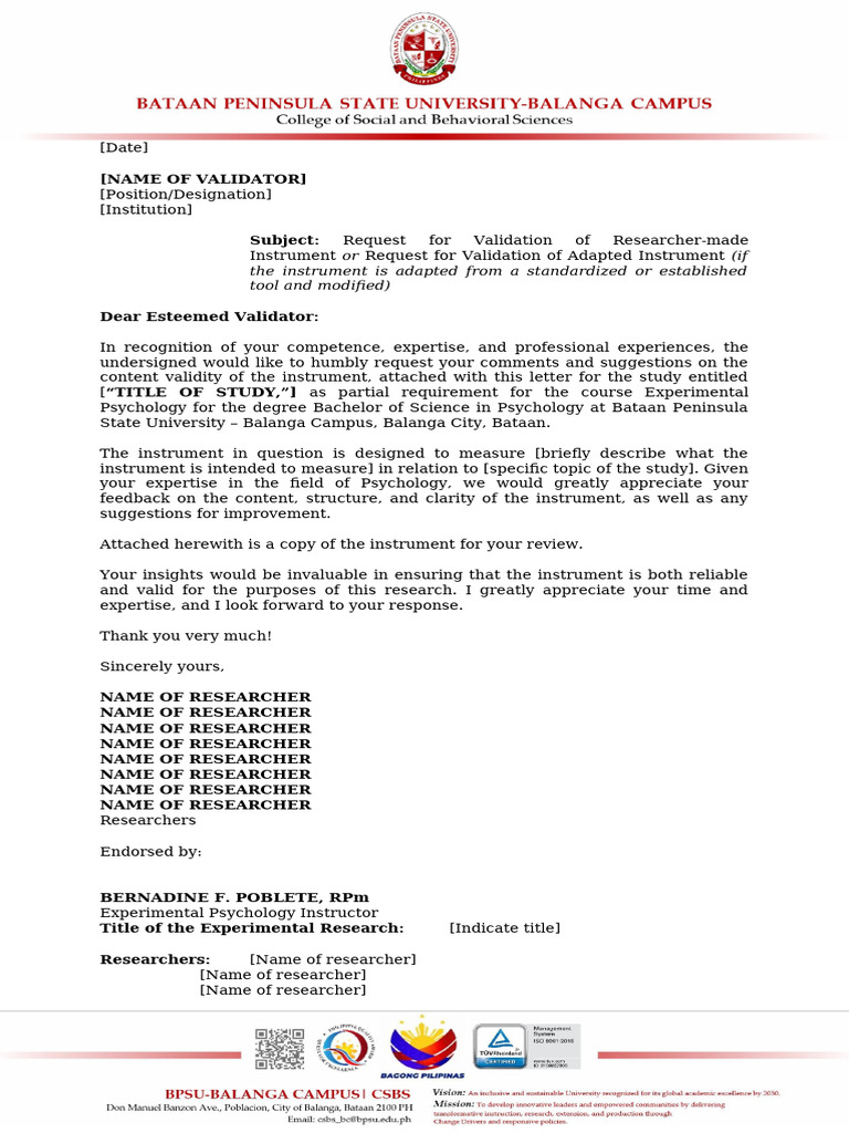 Instrument Validation Template | PDF | Behavioural Sciences | Psychology
