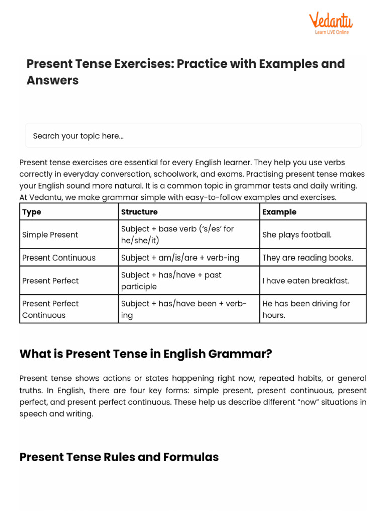 Present Tense Exercises - Practice With Examples and Answers | PDF