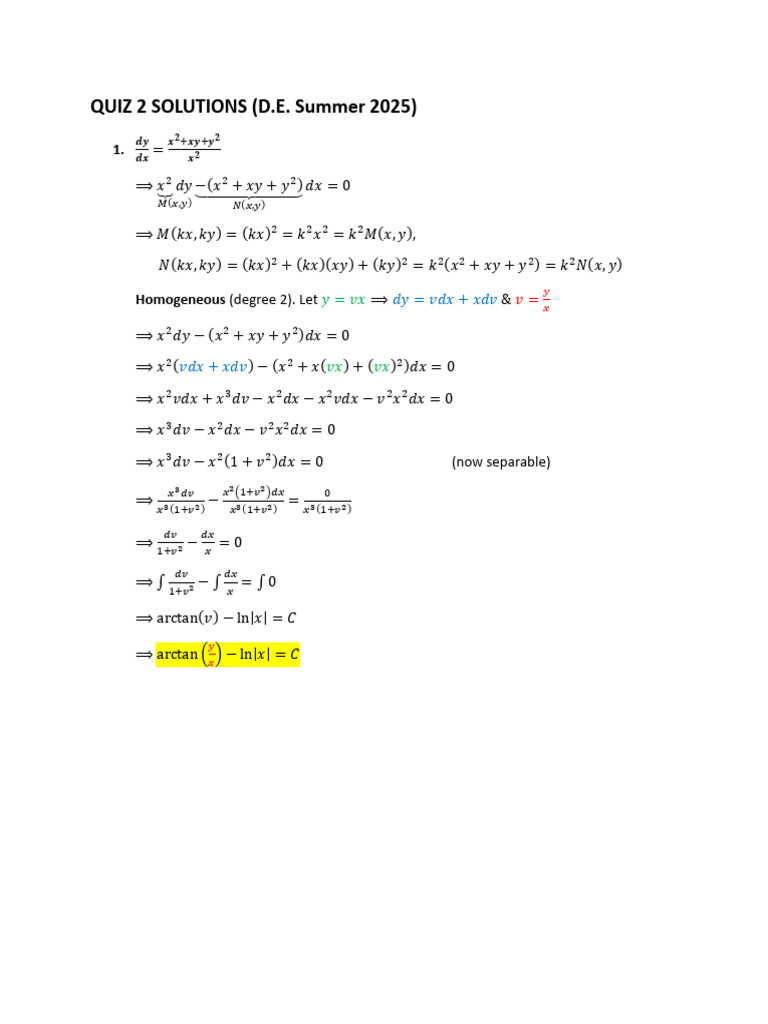 Differential Equations Quiz Solutions | PDF | Chess Theory | Chess