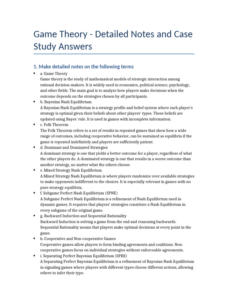 Game Theory Concepts and Case Study Analysis | PDF | Game Theory ...