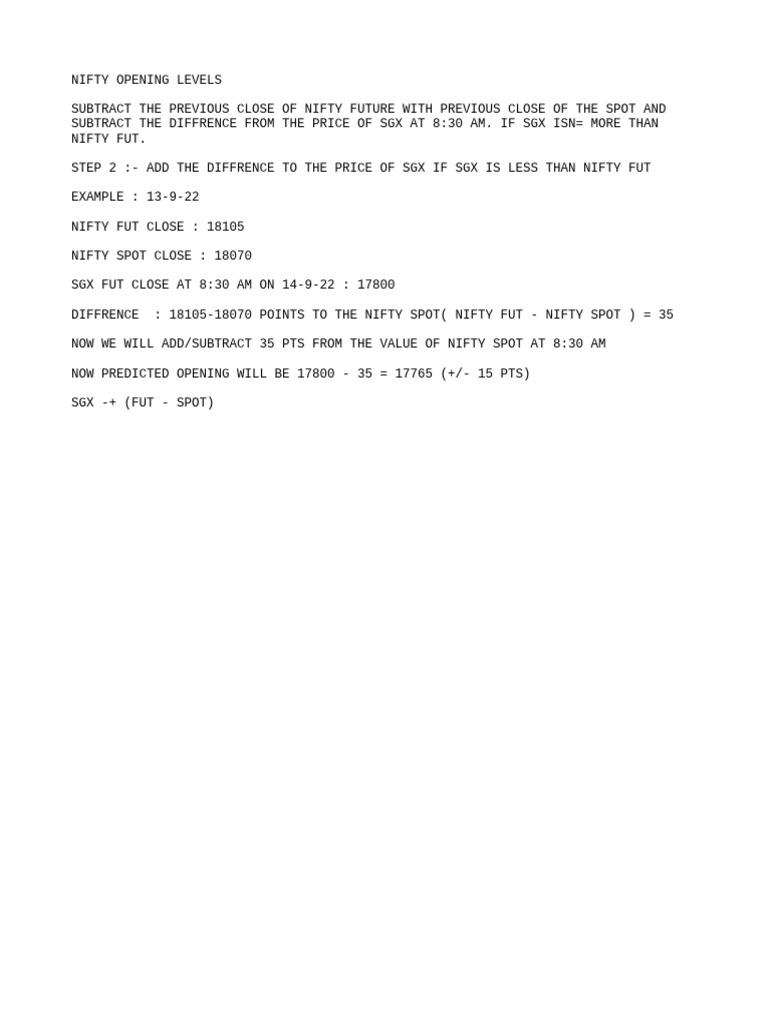 Nifty Opening Levels Calculation Guide | PDF
