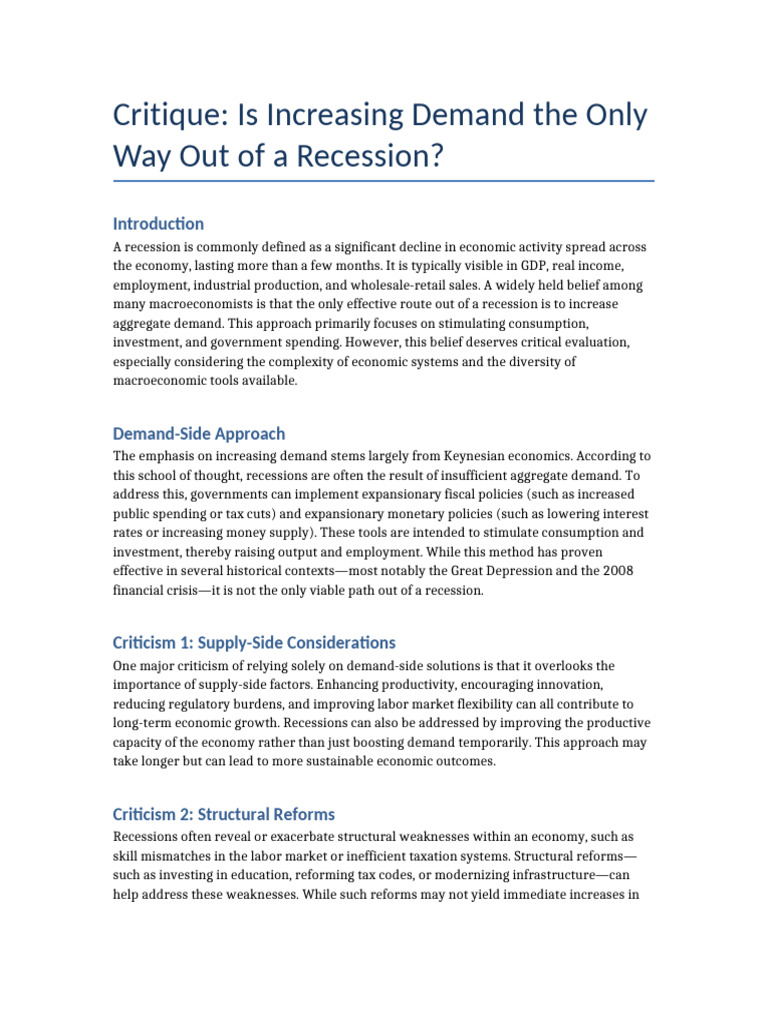 Critique of Demand Increase As Only Solution To Recession | PDF ...