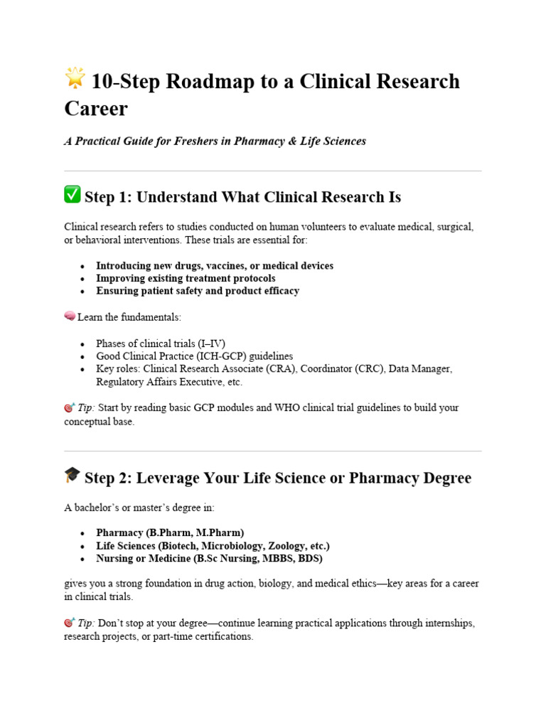 10-Step Roadmap To A Clinical Research Career | PDF | Clinical Trial | Health Care