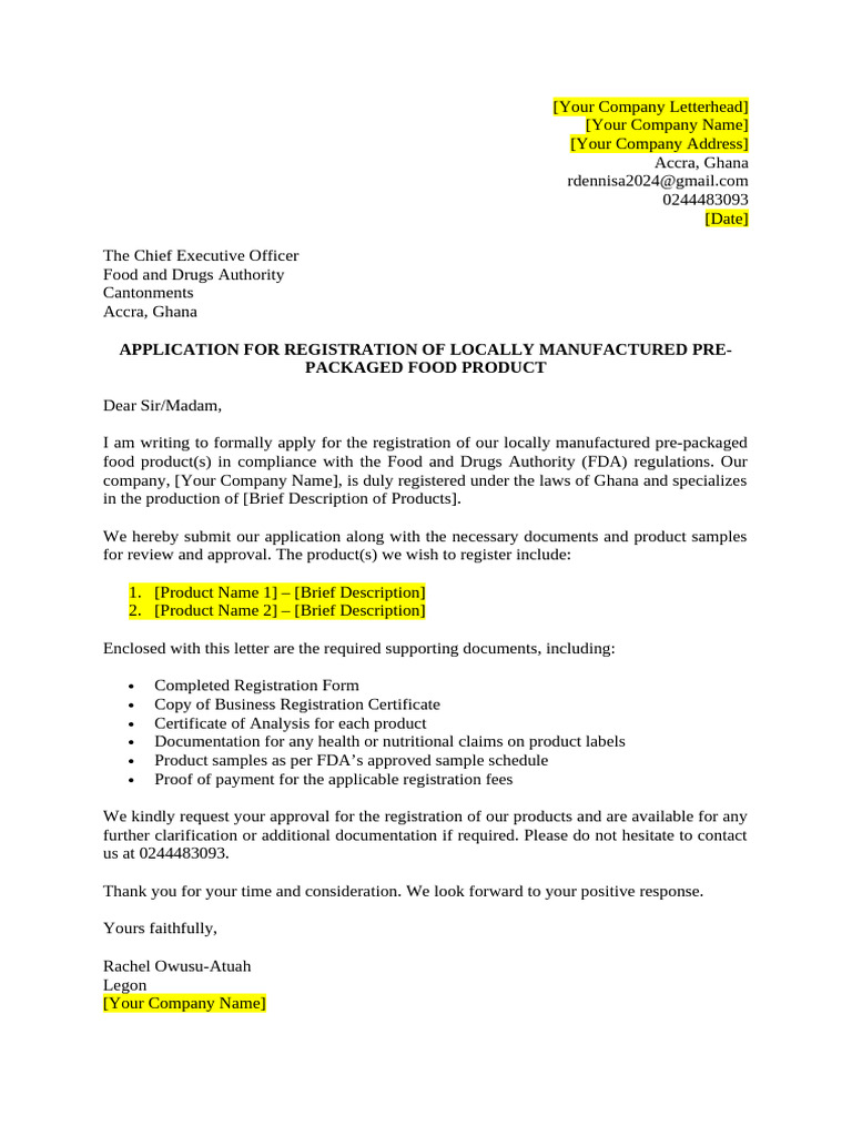 FDA Registration Application for Food Products | PDF