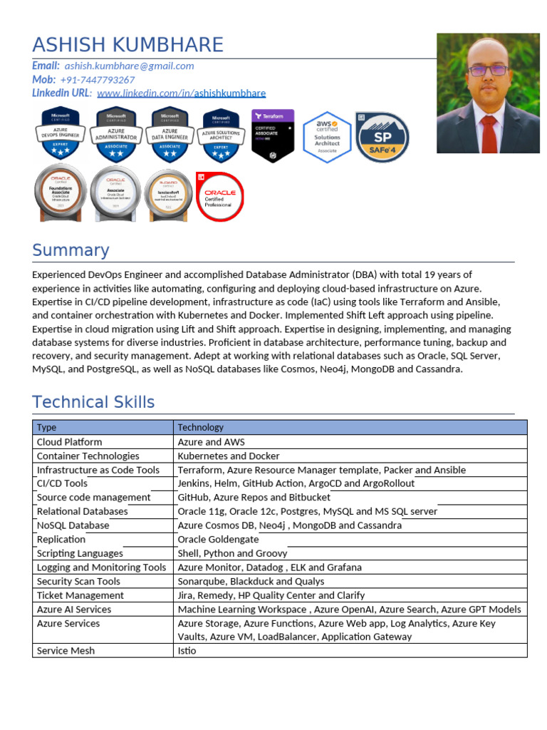 Ashish Kumbhare Devops 2024 | PDF | Microsoft Azure | Databases