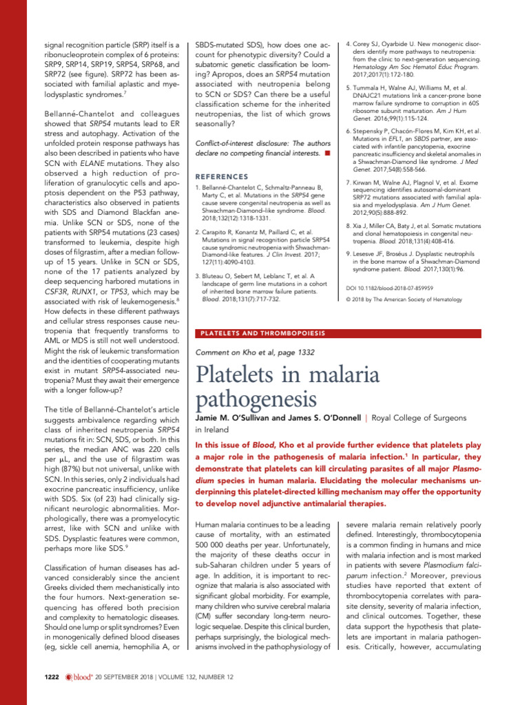 Platelets in Malaria Pathogenesis | PDF | Malaria | Plasmodium