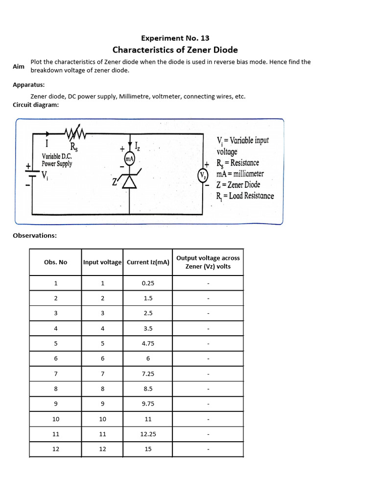 Ex12.Characteristics of Zener Diode | PDF