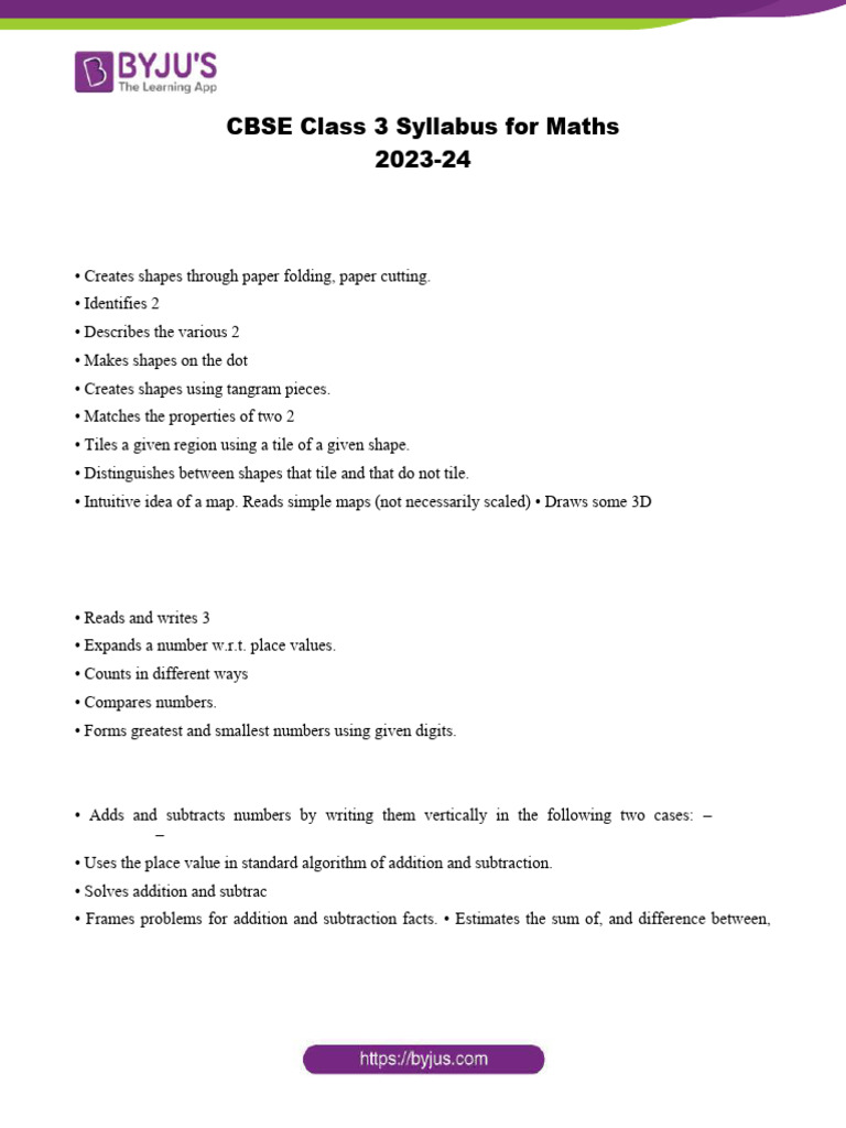 CBSE Syllabus For April 20 Class 3 Maths 2023 24 | PDF | Multiplication ...