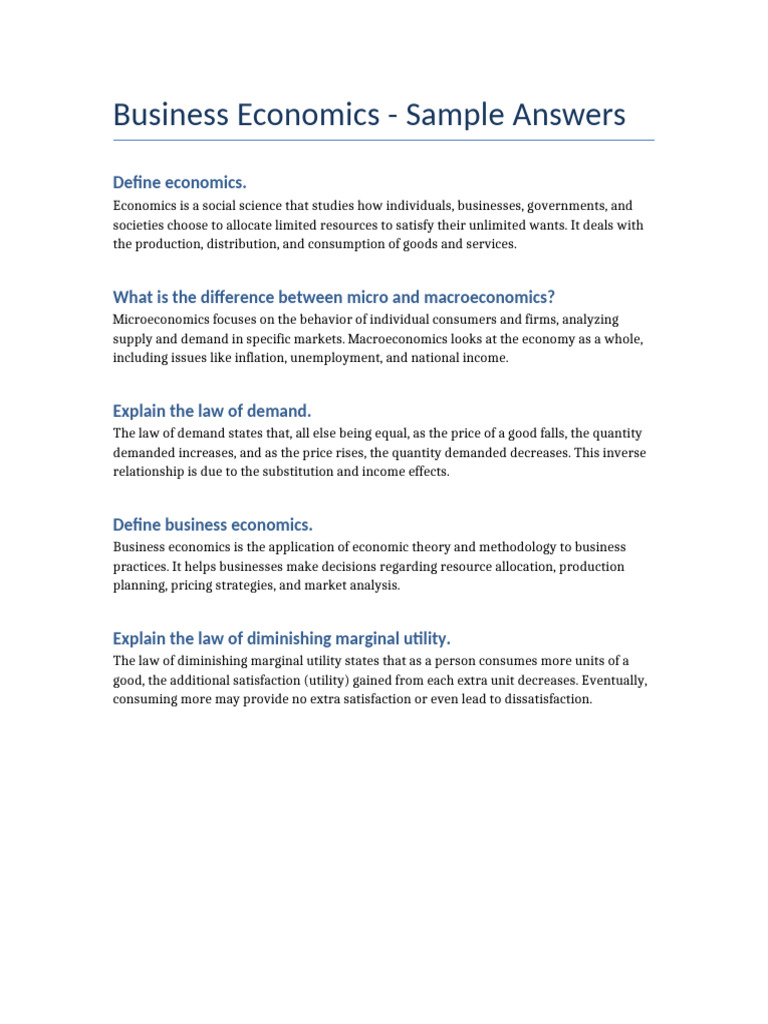 Business Economics Sample Answers | PDF