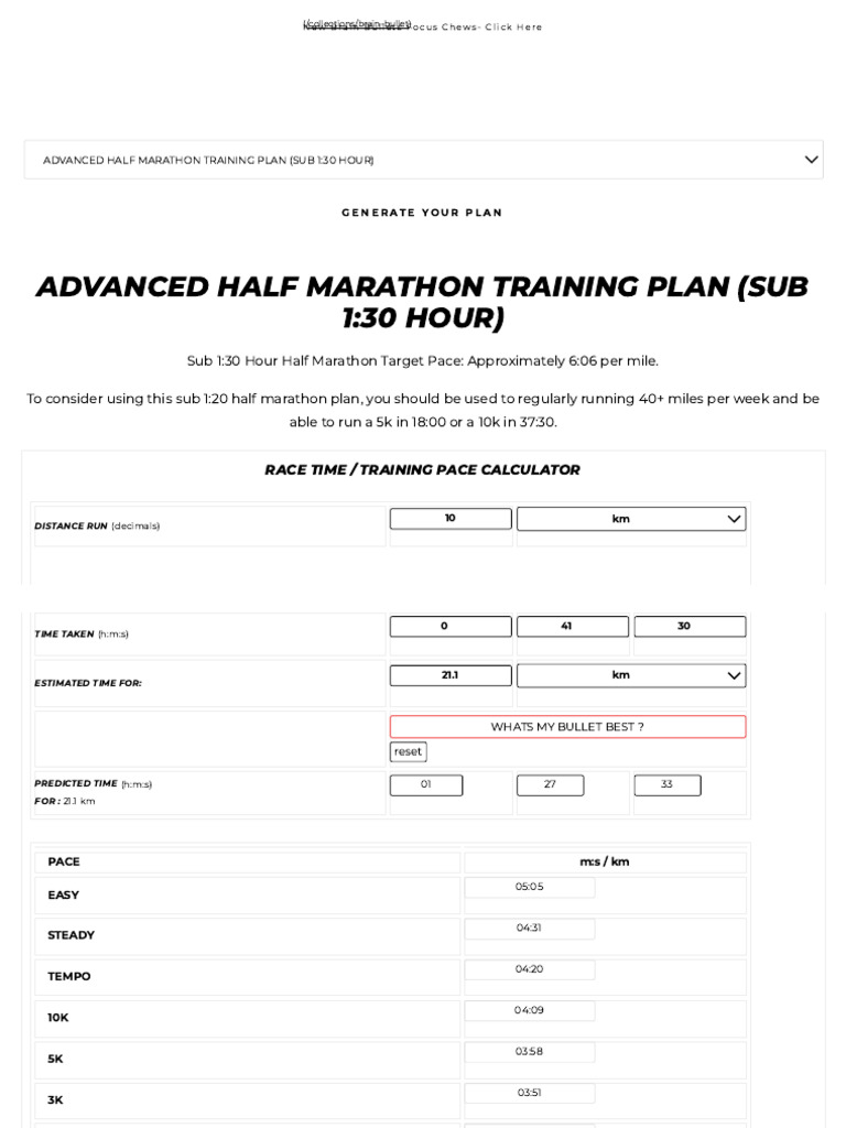 Advanced Half Marathon Training Plan (Sub 1 - 20 Hour) - Performance ...