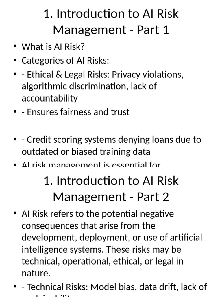 AI Risk Presentation 1 Introduction To AI Risk Management | PDF