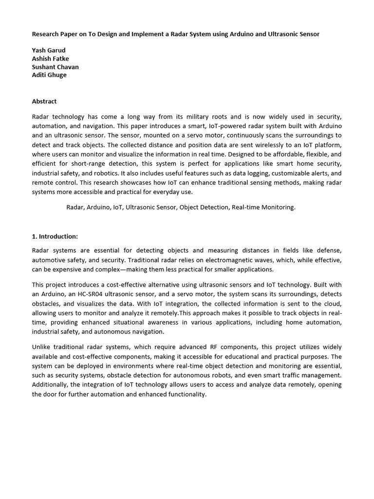 Research Paper On To Design and Implement A Radar System Using Arduino ...
