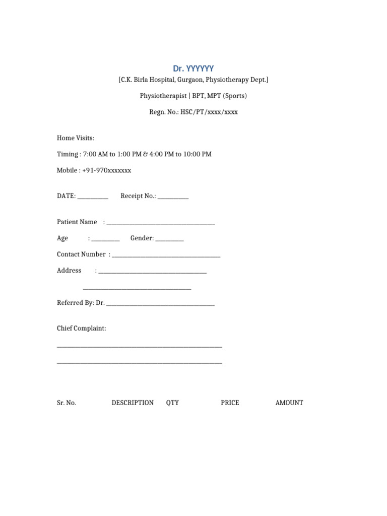Physiotherapy Billing Form | PDF