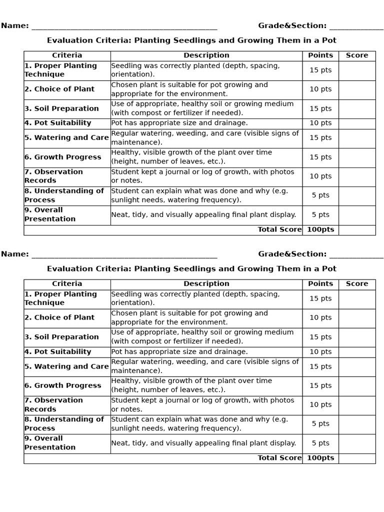 Evaluation Criteria For Planting Seedling and Growing in A Pot | PDF ...