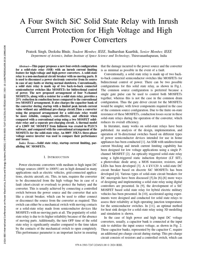 A Four Switch SiC Solid State Relay With Inrush Current Protection For ...