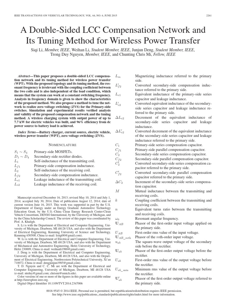 A Double-Sided LCC Compensation Network and Its Tuning Method For ...