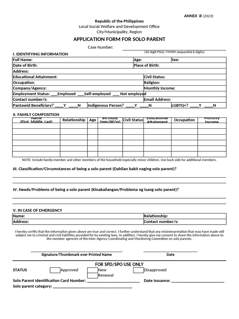 Solo Parent Application Form Guide | PDF | Birth Certificate | Marriage