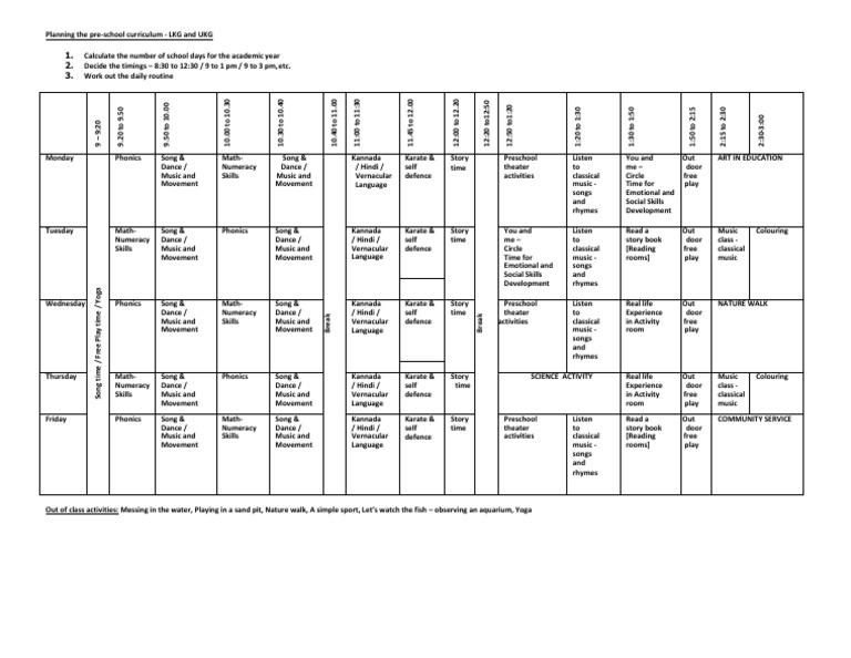 Sample Preschool Timetable | PDF