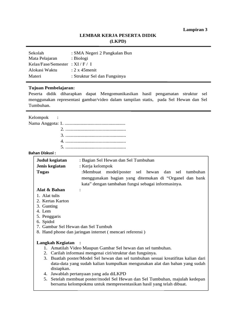 LKPD Struktur Sel Hewan dan Tumbuhan | PDF