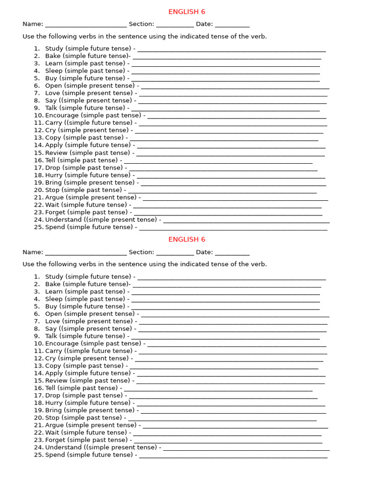 Worksheets On TENSES OF VERBS2 | PDF | Grammatical Tense | Linguistics