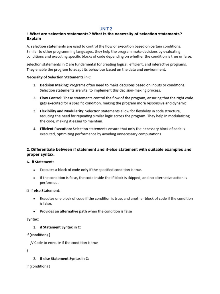 C Selection and Repetition Statements Explained | PDF | Computer ...