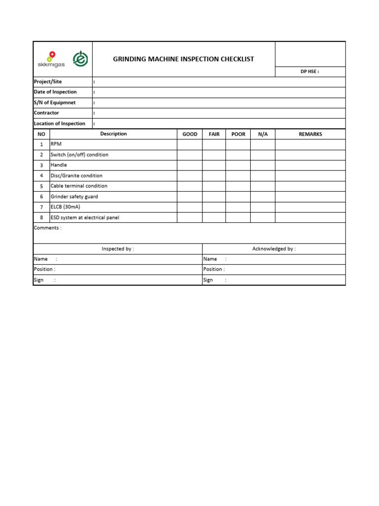 Grinding Machine Checklist | PDF