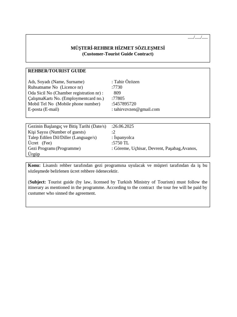 Musteri Rehber Sozlesmesi | PDF