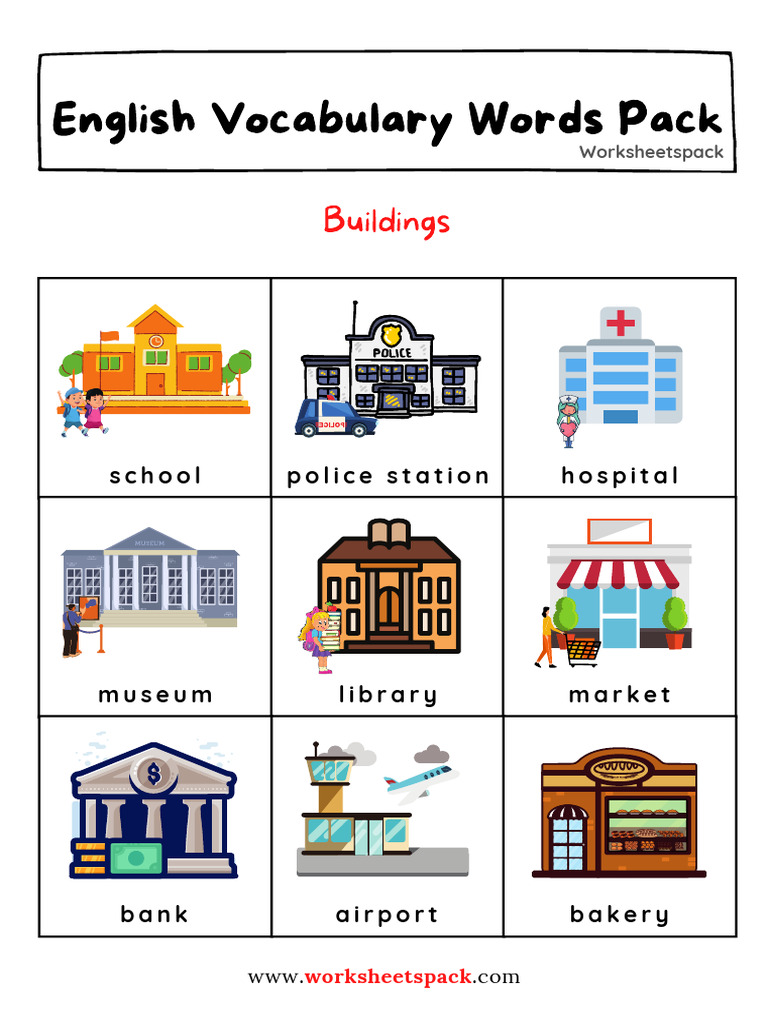 Kindergarten Vocabulary Words Buildings | PDF