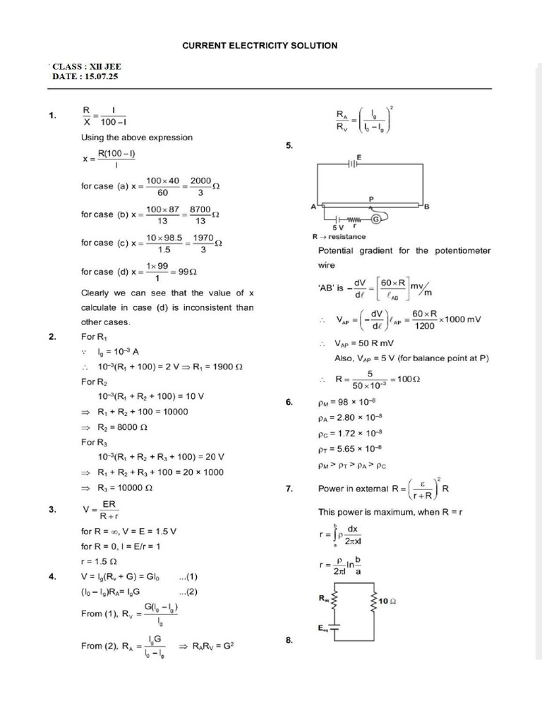 DPP - Current Electricity (Sol) - Xii Jee (15.07.25) | PDF