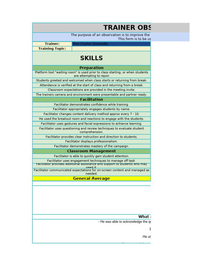 Legazpi - Trainer Observation Form | PDF | Facilitator | Classroom ...