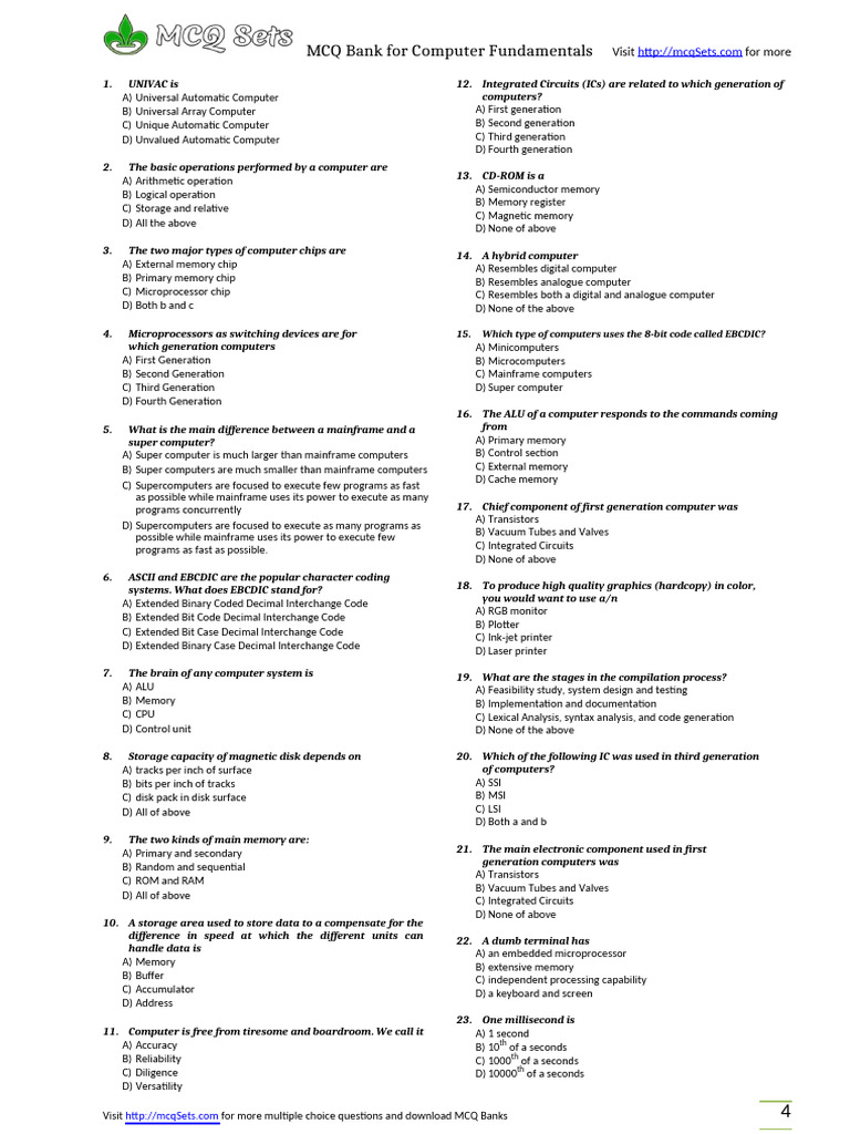 Computer Fundamentals MCQ-2 | PDF | Computer Data Storage | Central Processing Unit