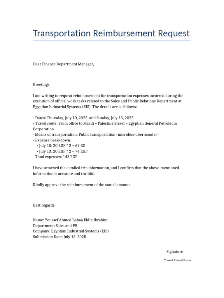Transportation Reimbursement Request | PDF