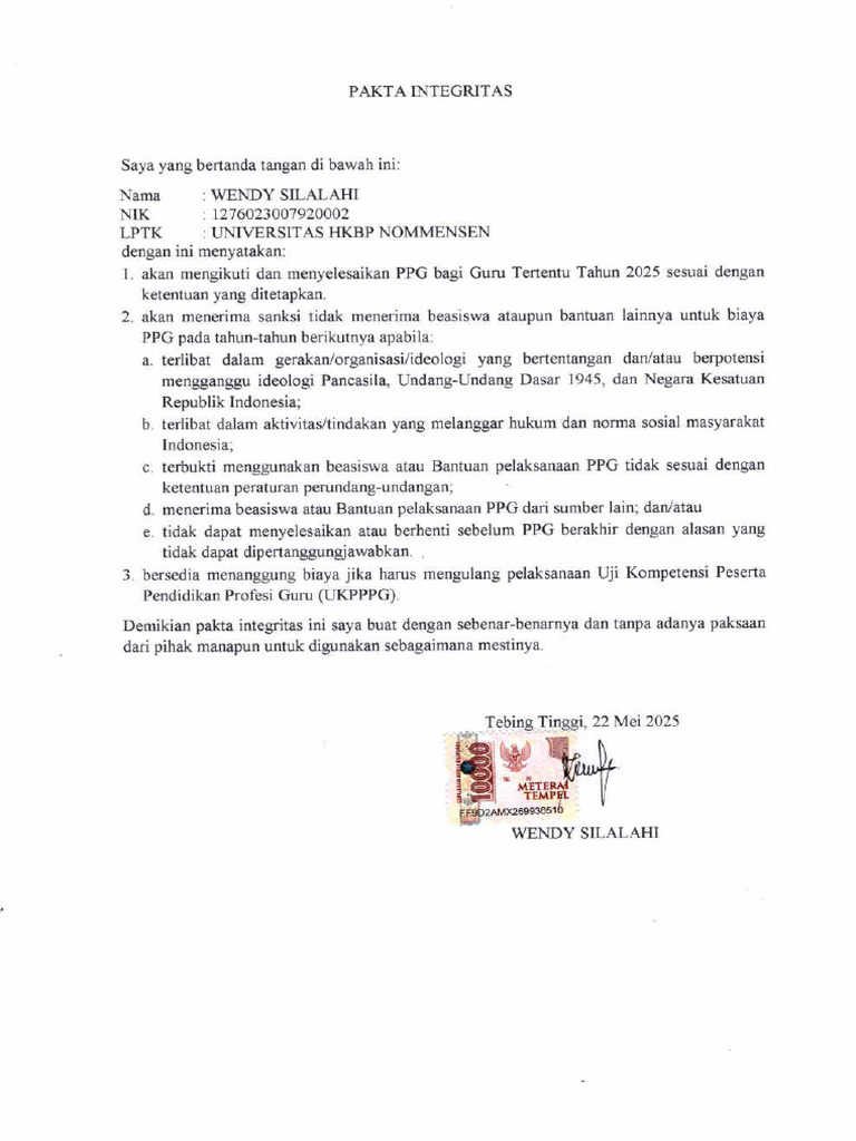 Pakta Integritas | PDF
