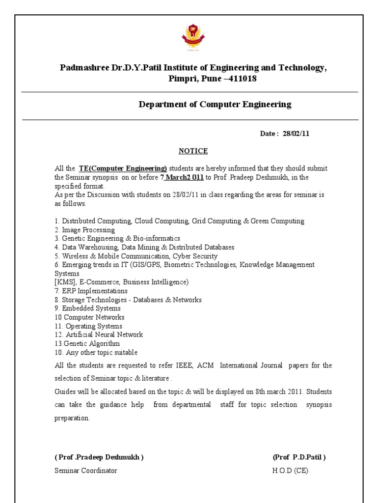 Synopsis and Seminar Report Format 1 1 1 | Times New Roman | Computing
