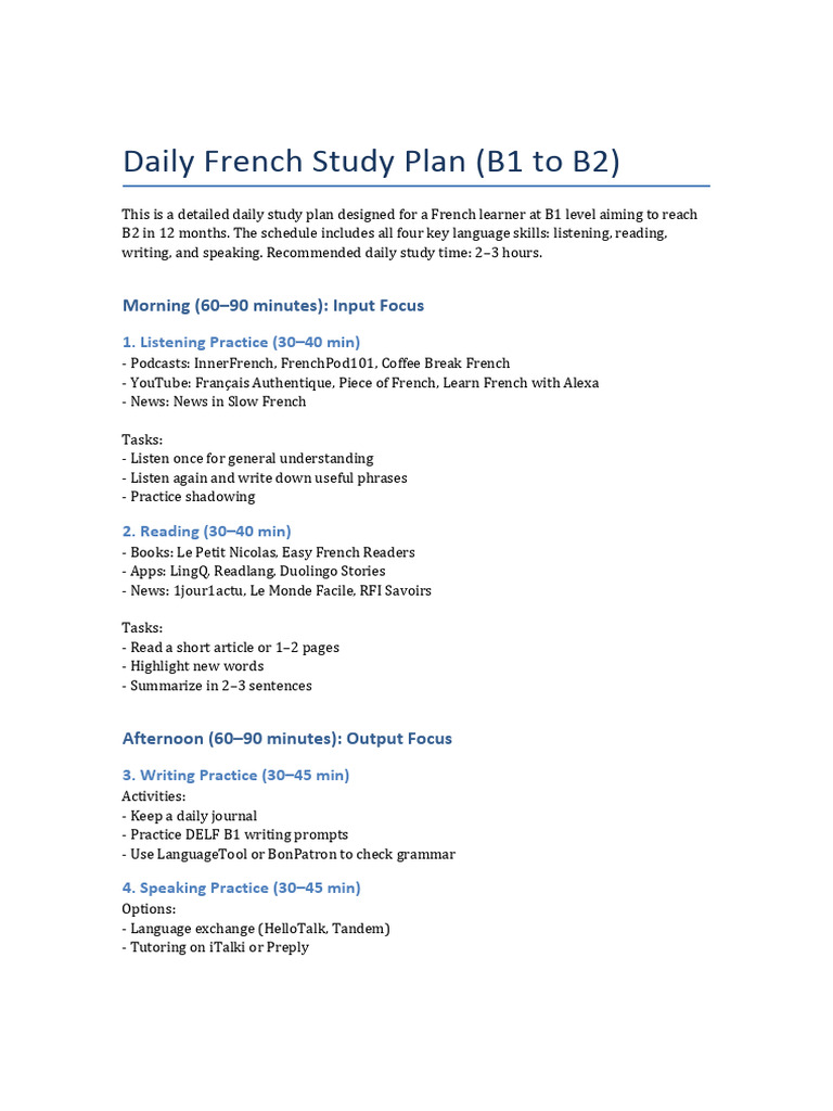 French Study Plan B1 To B2 PDF | PDF
