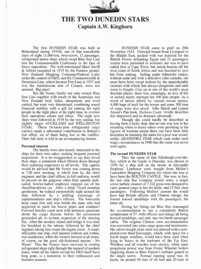 Dunedin Stars & Imperial Star Class | PDF