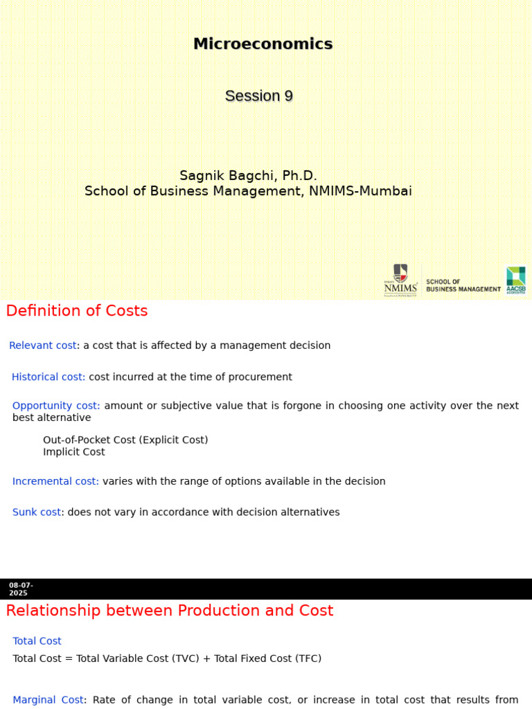 Session-9 SB Microeconomics MBA 2025-26 | PDF | Marginal Cost | Business