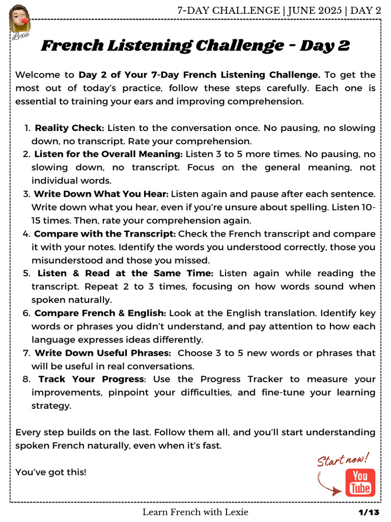 Day 2: French Listening Challenge | PDF | English Language | Linguistics