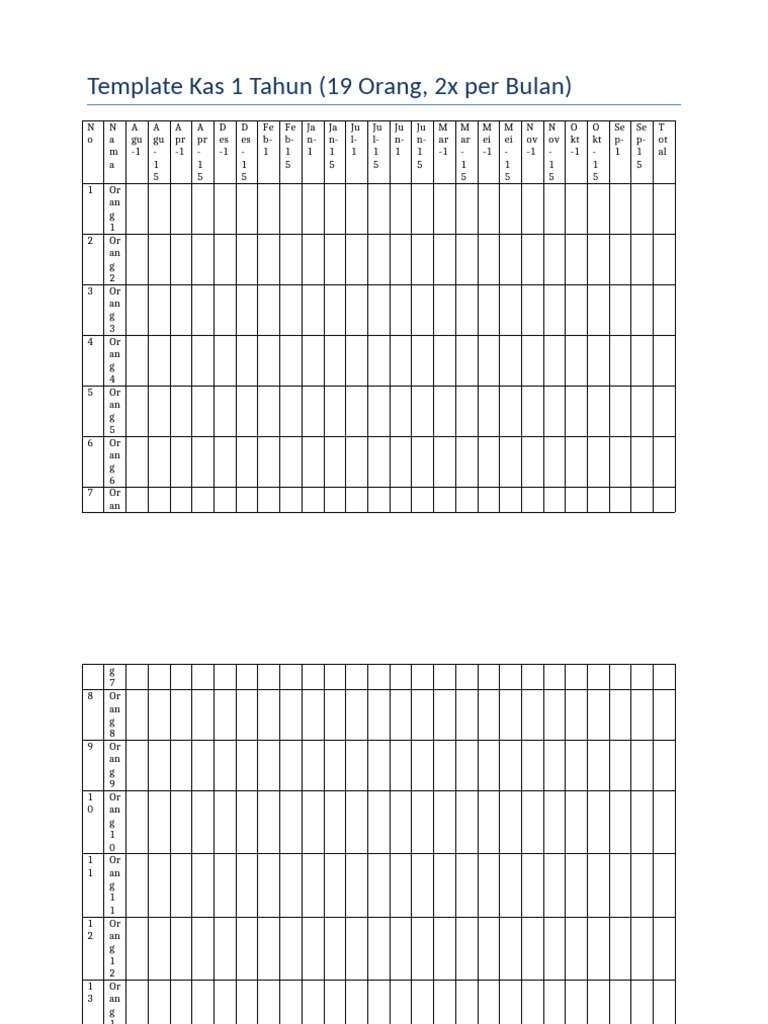 Template Kas 19 Orang Landscape | PDF