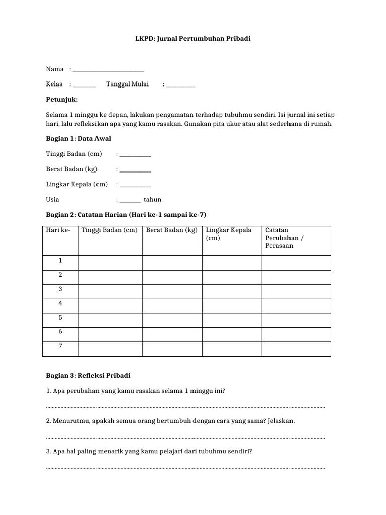 LKPD Jurnal Pertumbuhan Manusia | PDF