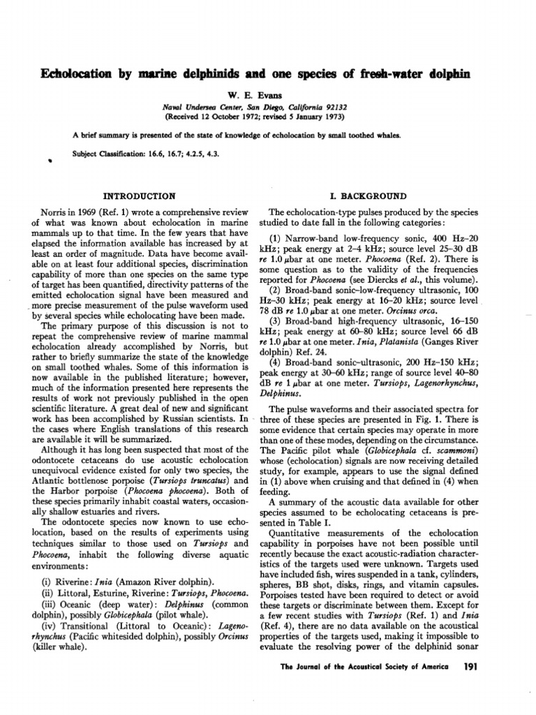 Echolocation by Marine Delphinids and One Species of Fresh-Water Dolphin | PDF | Zoology | Cetaceans