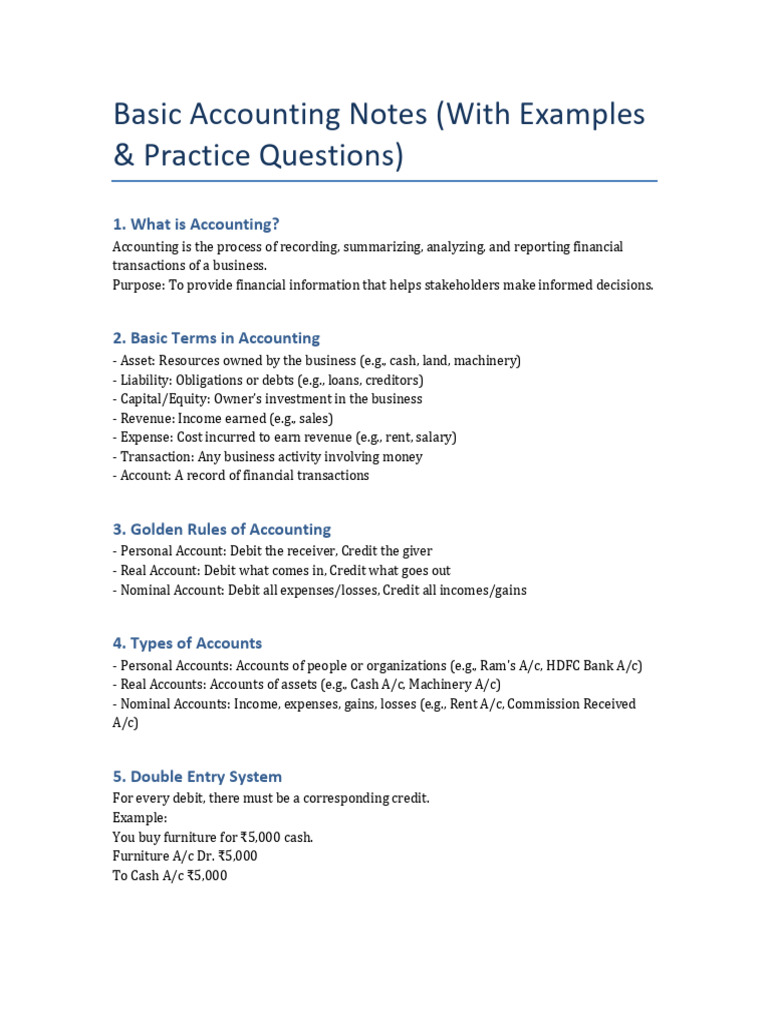 Basic Accounting Notes (With Examples | PDF | Debits And Credits ...