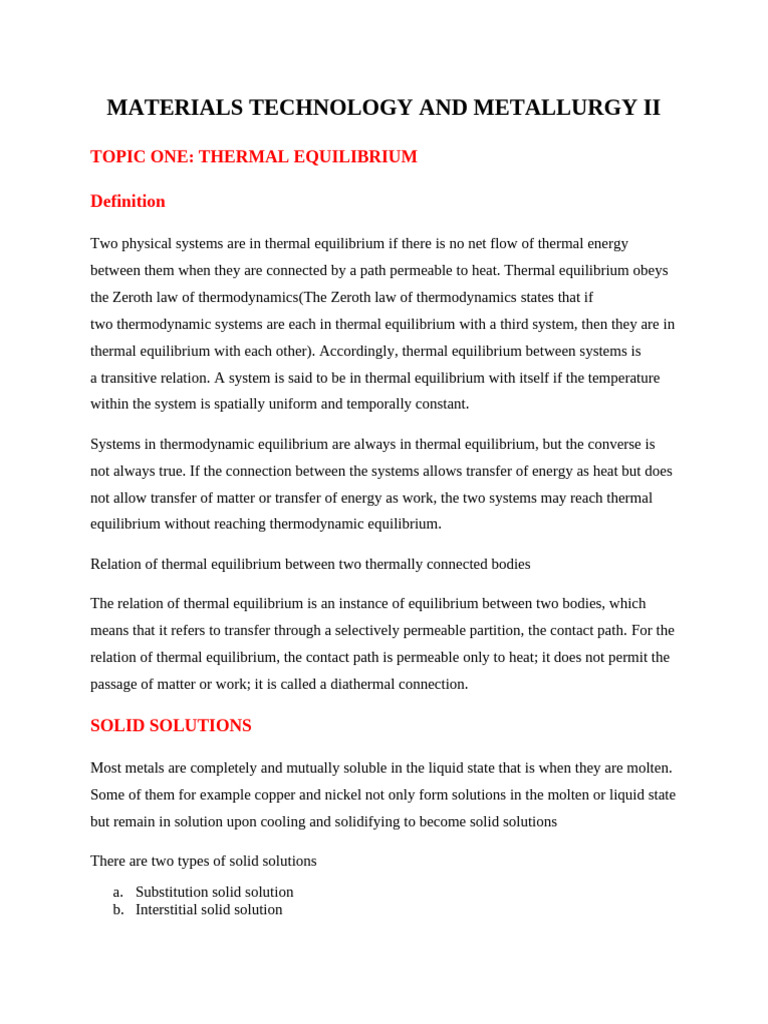 METALLURGY II - Thermal Equilibrium | PDF | Thermodynamic Equilibrium | Phase (Matter)